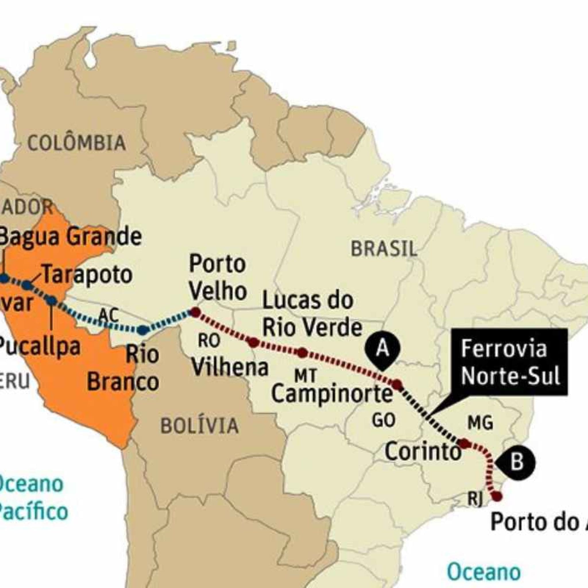 Transoceânica: projeto prevê ligação do Porto do Açu ao Peru pelos trilhos